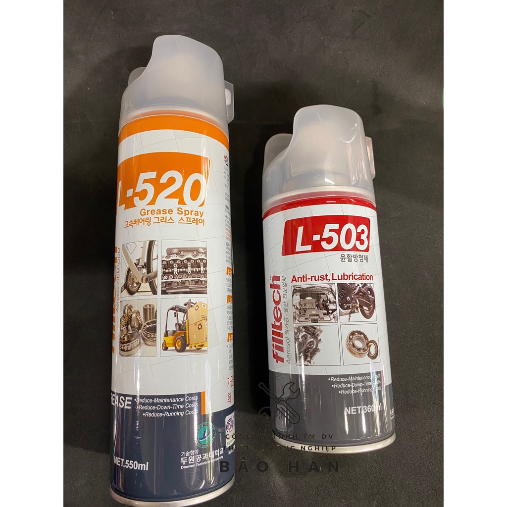 Chai Xịt Dầu Chống Gỉ Sét L-503 (360ml) - Chai Xịt Mỡ Chịu Nhiệt L-520 (550ml) Hàn Quốc Filltech ...
