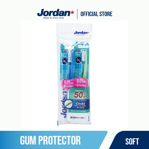 Bộ 2 bàn chải đánh răng Jordan Click Gum Protector, Lông siêu mềm mỏng ...