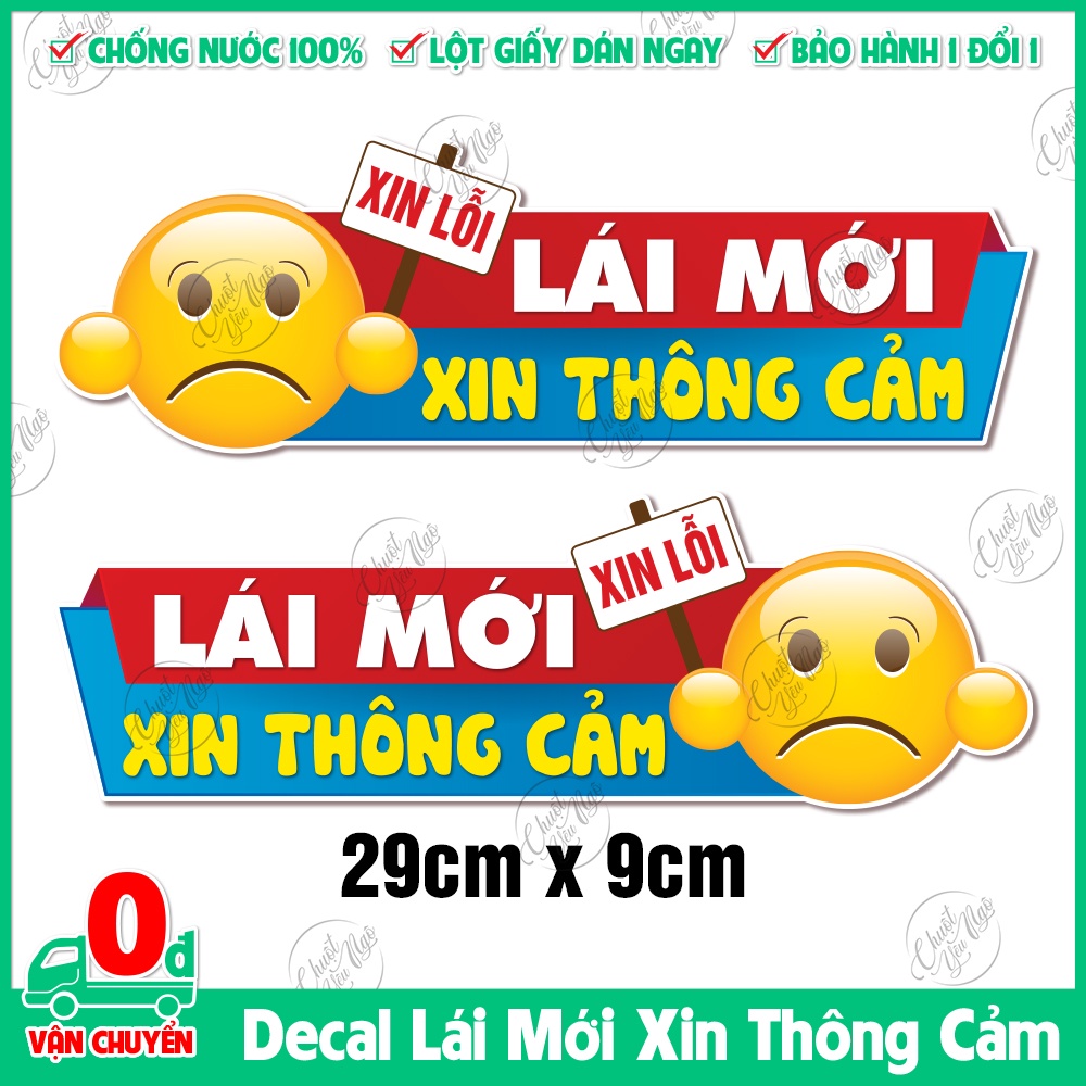 Combo 2 miếng decal xin lỗi LÁI MỚI MẶT CƯỜI thông cảm sticker chống ...