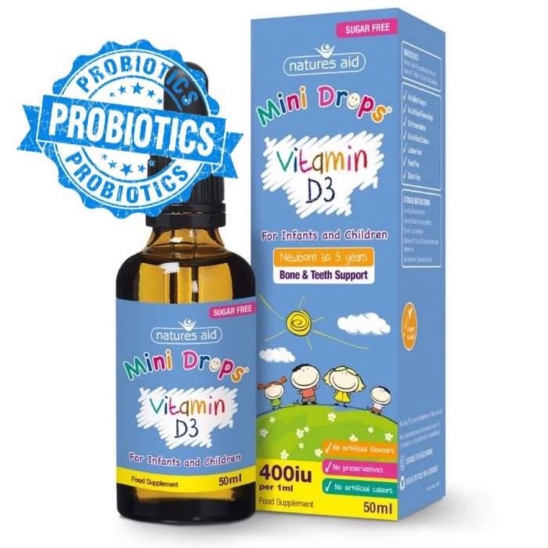Mini drops cho bé của Natures Aid (sắt, vtm D3 drops, DHA drops, Multi ...