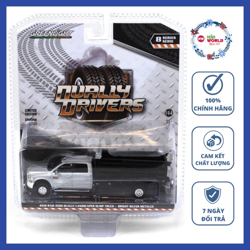 Xe mô hình GreenLight Dually Drivers Series 7 2018 Ram 3500 Landscaper ...