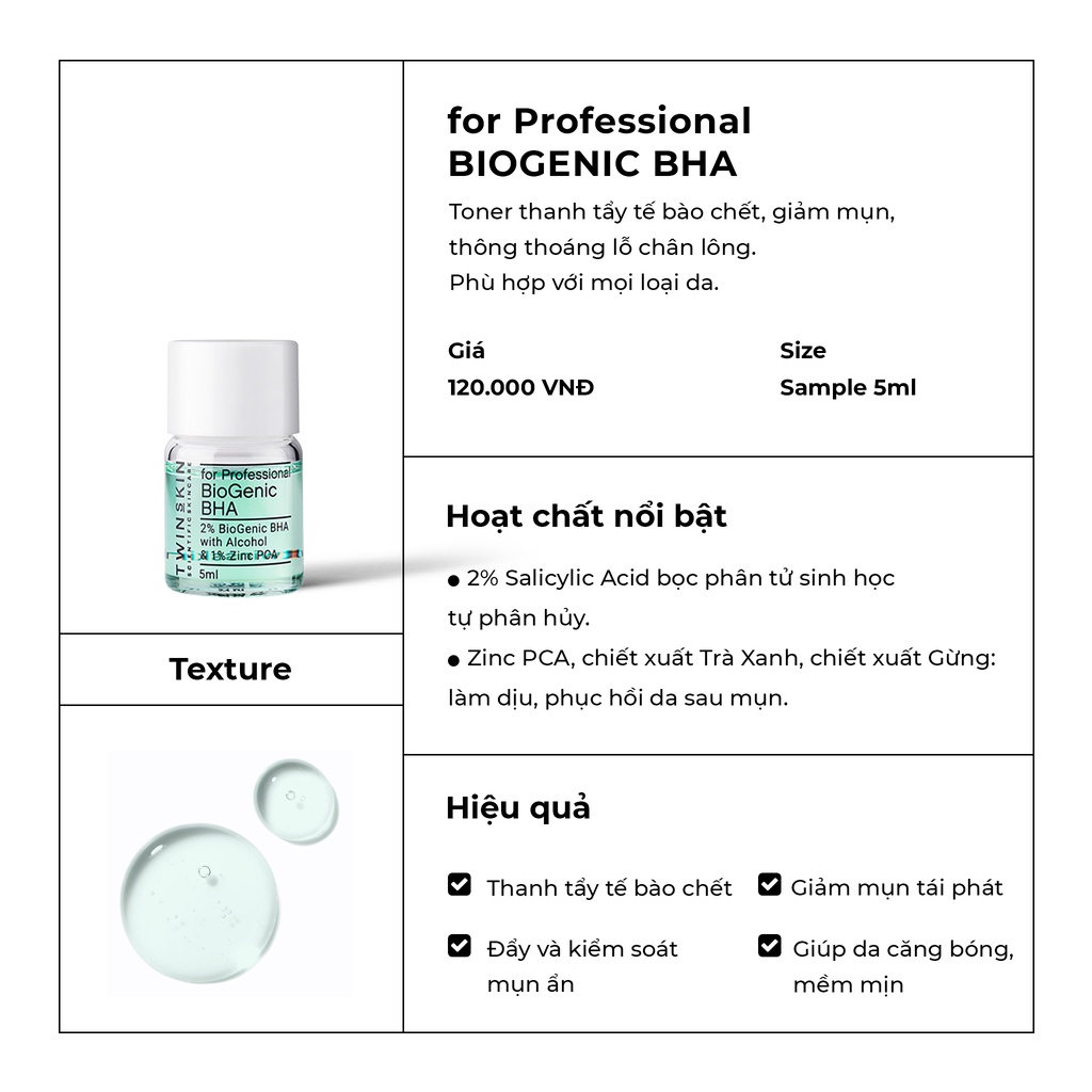 Biogenic BHA For Professional – Toner Thanh Tẩy Tế Bào Chết, Giảm Mụn, Thông Thoáng Lỗ Chân Lông ...