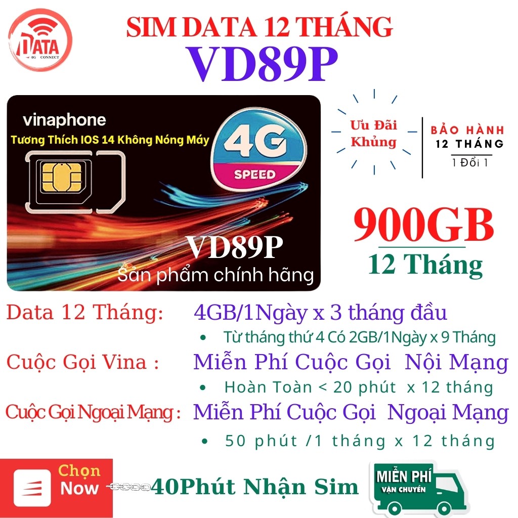 Sim4G VD89P 12THÁNG ( MIỄN PHÍ DATA 900GB + GỌI + CẢ NĂM )Vinaphone ...