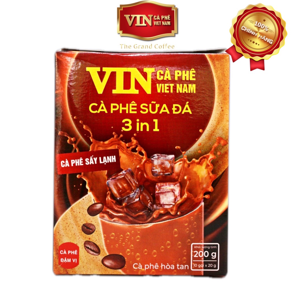Cà phê hòa tan, cà phê sữa đá Vin Cafe, cà phê nguyên chất 3 in 1, hộp ...