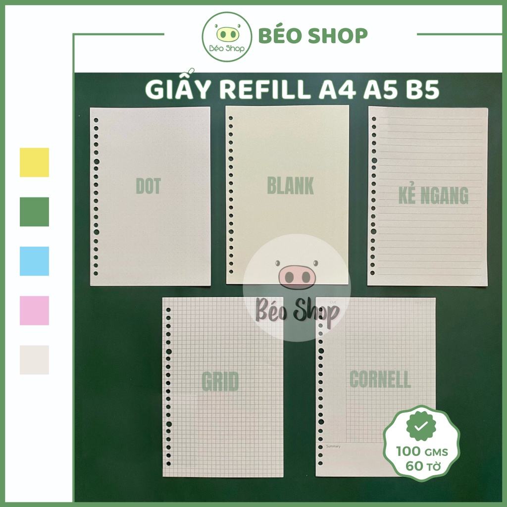 Ruột sổ còng A5 20 lỗ Béo shop , giấy refill A5 60 tờ binder thanh còng ...