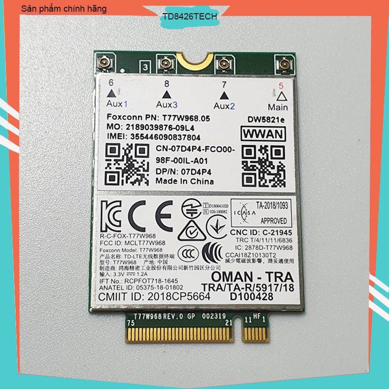 Card WWAN 4G Dell DW5821e - Dùng cho Dell Latitude 7300, 7400, 7424 ...