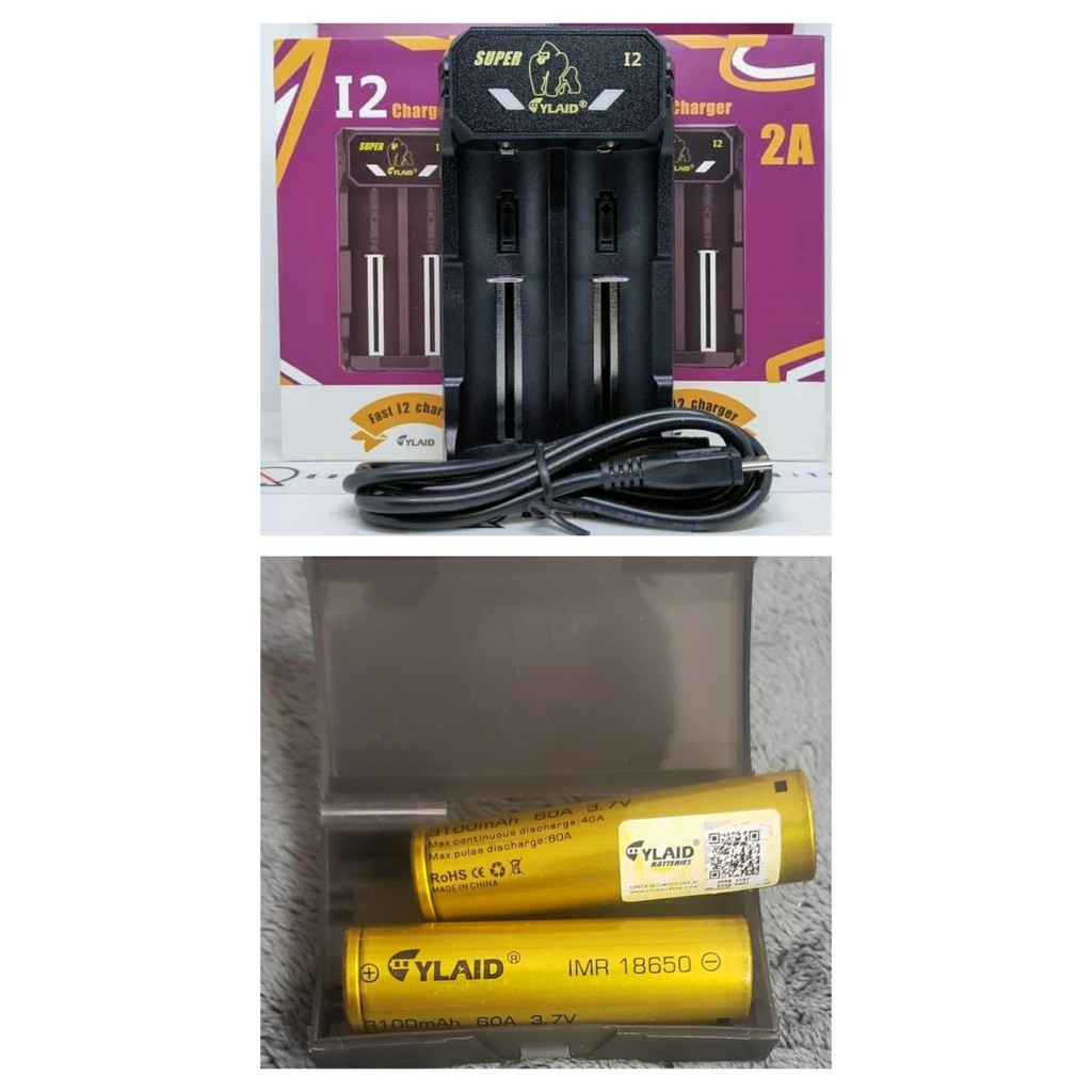 Sạc đôi cylai - Kèm 2 pin vàng cylaid 18650, 3100 mAh,60A,3.7v | Shopee ...