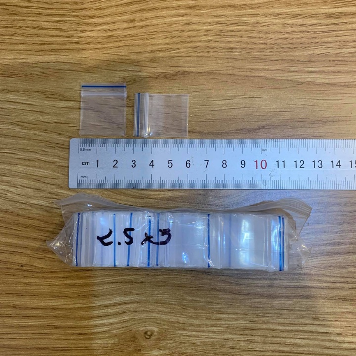 100 túi zip mini size 2,5cm x 3cm loại dày,túi zip nhỏ, bịch zip miết ...