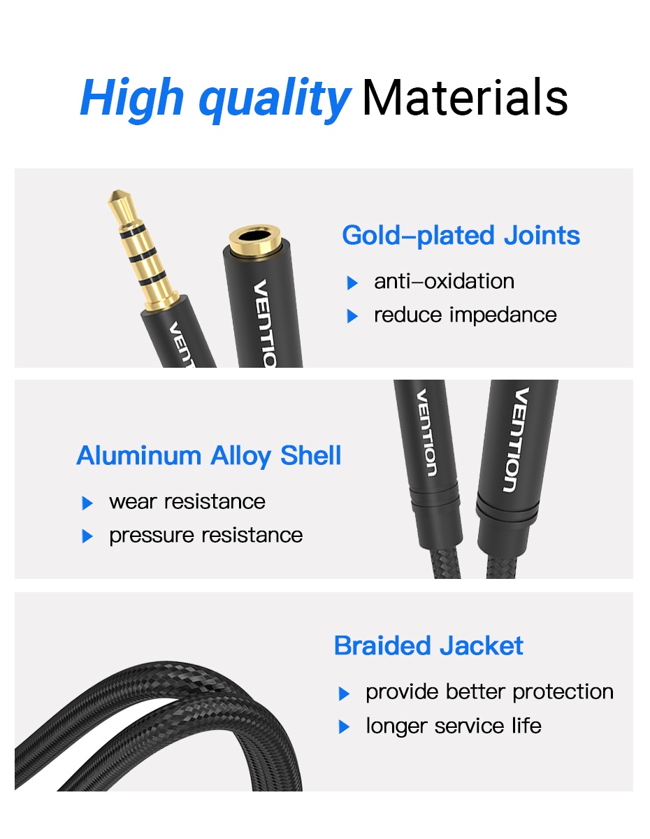 [Shopee Choice] Cáp tai nghe Vention AUX 3,5mm Cáp bện nam-nữ có micrô Tương thích với máy tính ...