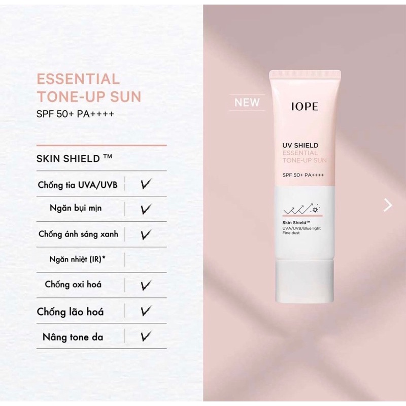[ IOPE ] Kem chống nắng nâng tone UV Shield Esential Tone-Up Sun SPF 50+PA++++ | Shopee Việt Nam