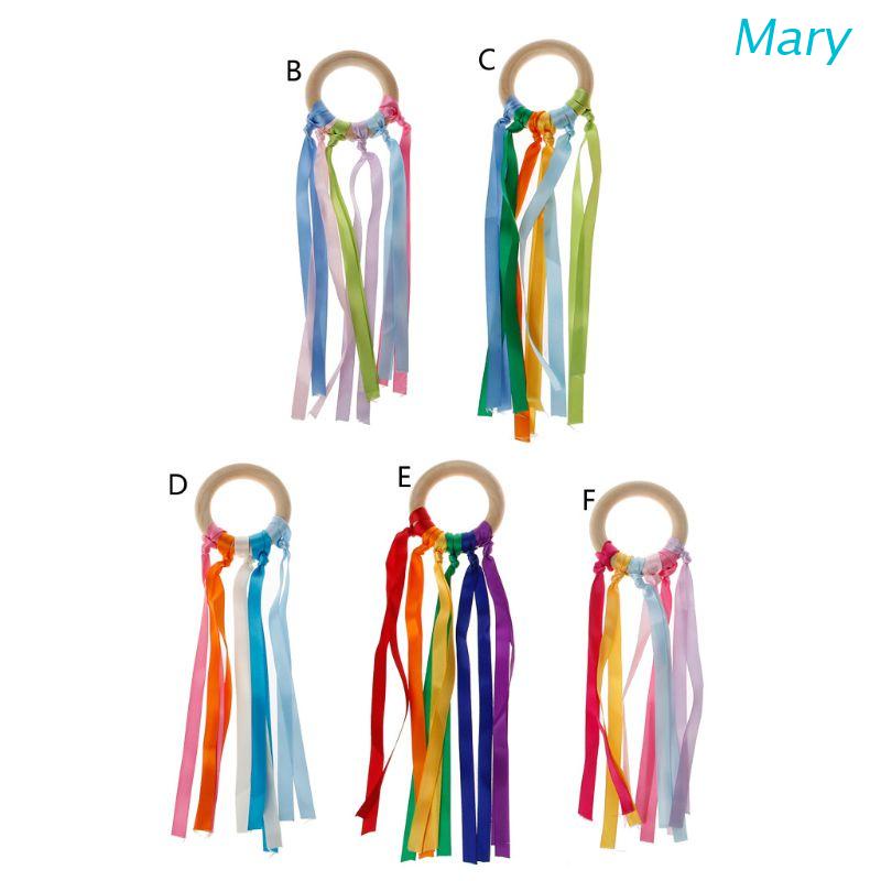 Rainbow Natural Ribbon Ring Baby Teether Newborn Sensory Toy Shower ...