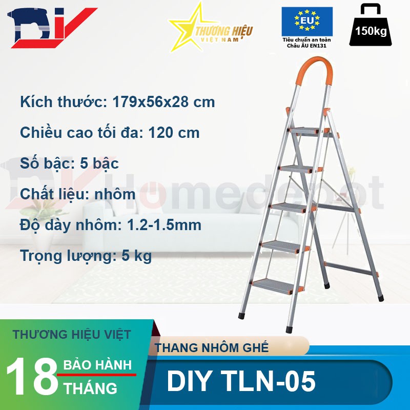 Thang nhôm ghế 5 bậc DIY TLN-05 chiều cao sử dụng 120cm, tải trọng 150kg | Shopee Việt Nam