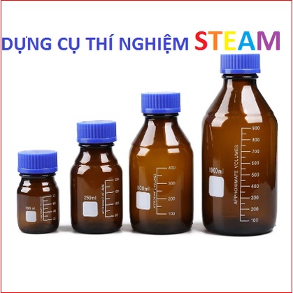 Chai thủy tinh nâu nắp vặn xanh GL45 100ml 250ml 500ml 1000ml đựng tinh dầu, dược liệu, mỹ phẩm ...