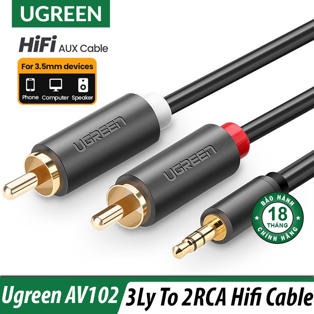 Cáp âm thanh 3.5 to 2 RCA Ugreen 10772 10511 10510 10512 10513 10514 60834 AV102 Chính hãng ...