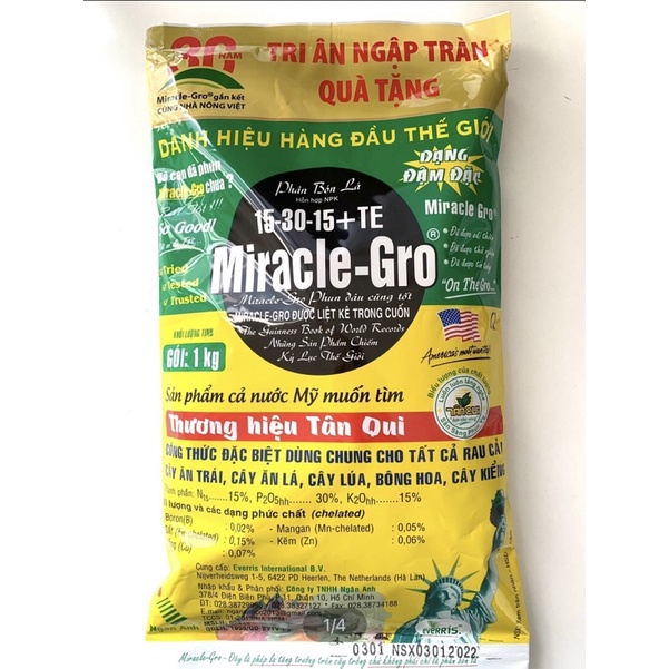 MIRACLE-GRO 15-30-15 USA(Gói 1kg) – PHÂN BÓN LÁ CAO CẤP CHO CÂY TRỒNG ...