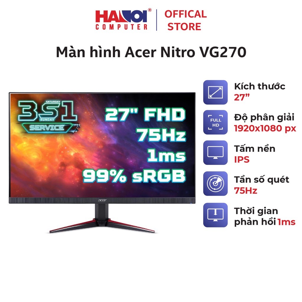 Màn hình Acer Nitro VG270 (27inch/FHD/IPS/75Hz/1ms/250nits/HDMI+VGA ...
