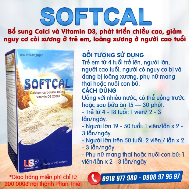 SOFTCAL CHAI 100V - Bổ sung Calci và Vitamin D3 cho phụ nữ khi mang ...