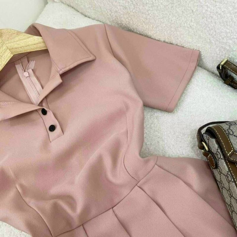 ĐẦM HỒNG CỔ POLO CHÂN XẾP LY | Shopee Việt Nam