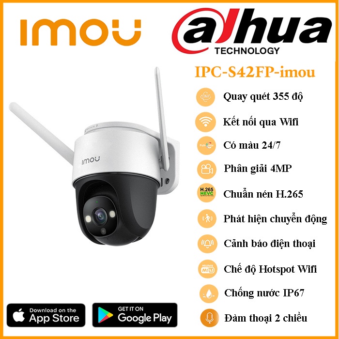 Camera IMOU Wifi Cruiser PTZ mini IPC-S42FP 4.0Megapixel Fullcolor ...