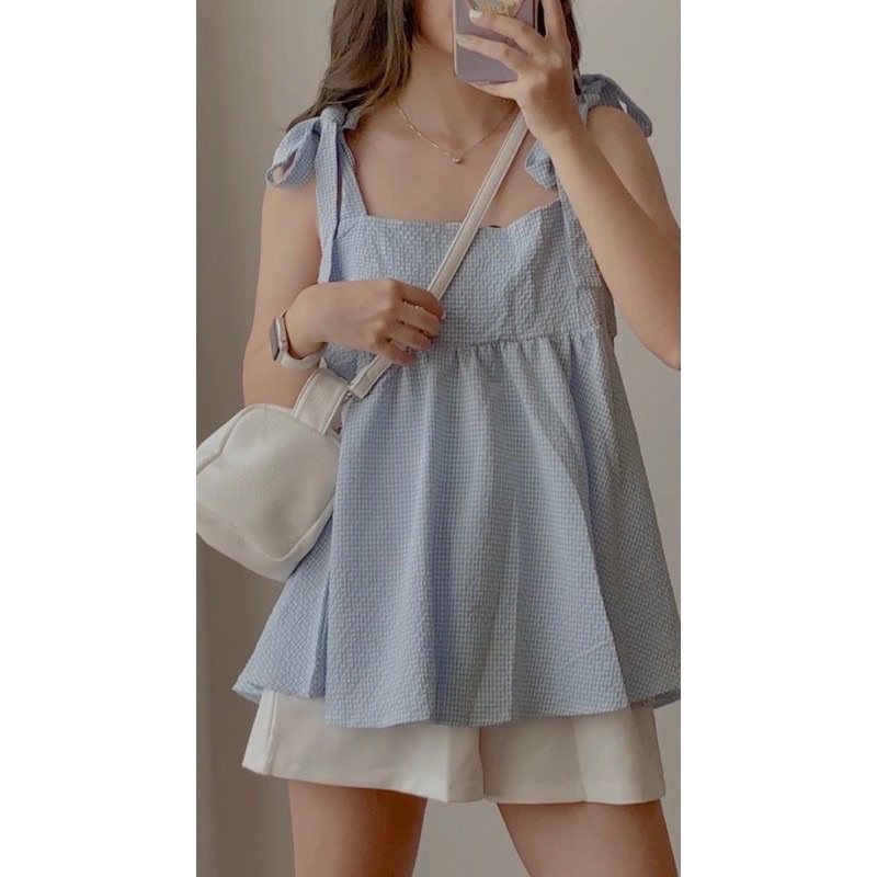 [ AẢnh thật ] Set áo hai dây babydoll buộc nơ vai kèm quần sooc Ulzzang | Shopee Việt Nam