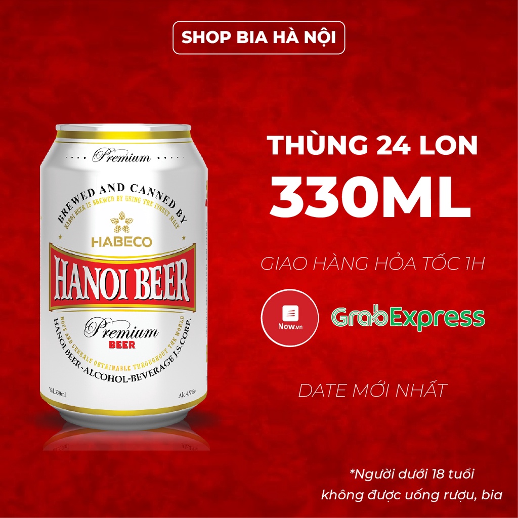 Bia Hà Nội HANOI BEER PREMIUM thùng 24 lon 330ml | Shopee Việt Nam