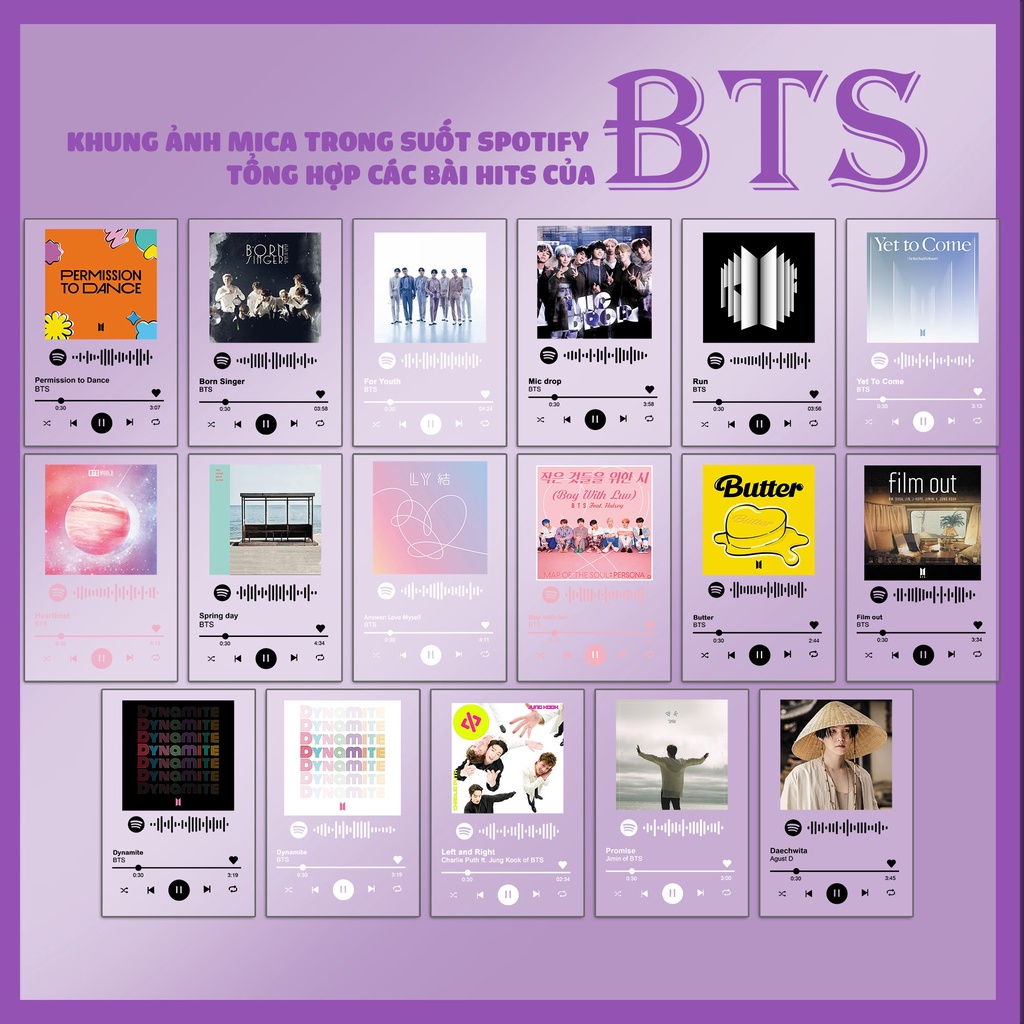 KHUNG ẢNH TRONG SUỐT SPOTIFY BTS (10X15cm) : Yet To Come, Born Singer ...