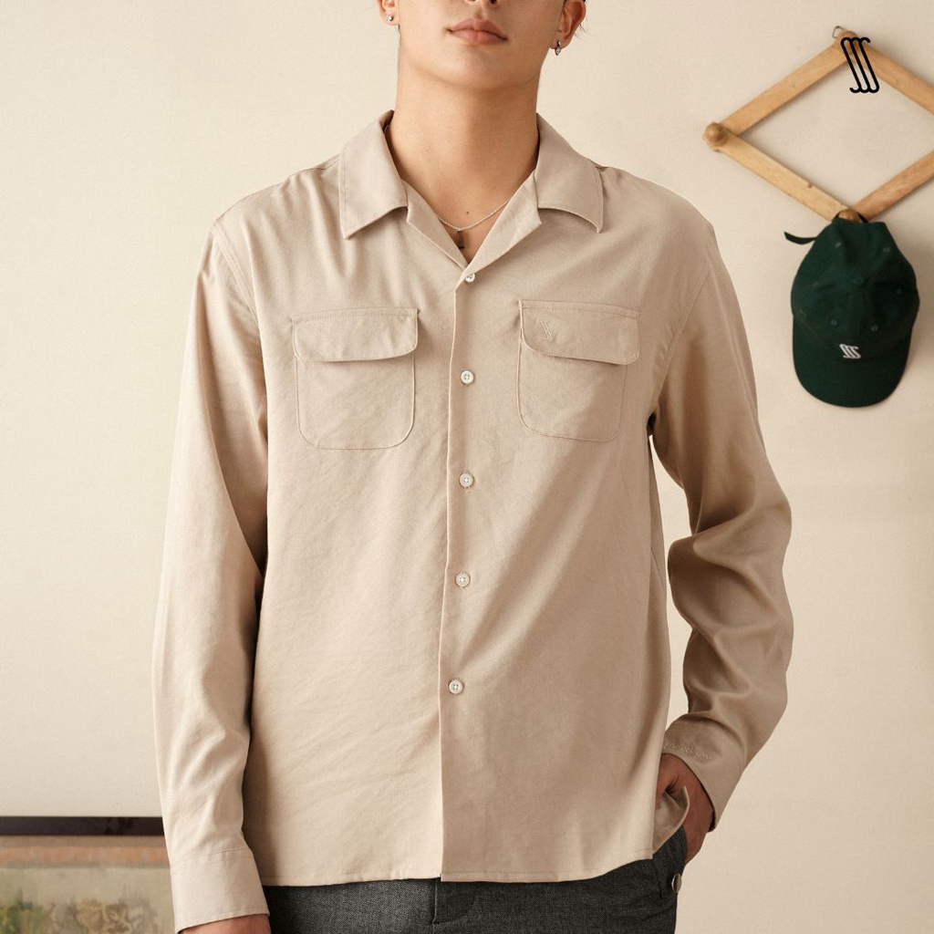 Áo sơ mi nam SSSTUTTER tay dài cổ cuban túi hộp TAN SHIRT | Shopee Việt Nam