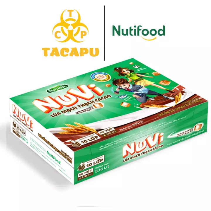 Thùng 48 hộp NuVi Thức uống Sữa Lúa Mạch Cacao/ Dâu/ Cam có Thạch hộp 170ml - Thương Hiệu ...