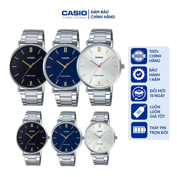 Đồng hồ Đôi nam nữ Casio MTP/LTP-VT01, đồng hồ chính hãng, dây thép bạc ...