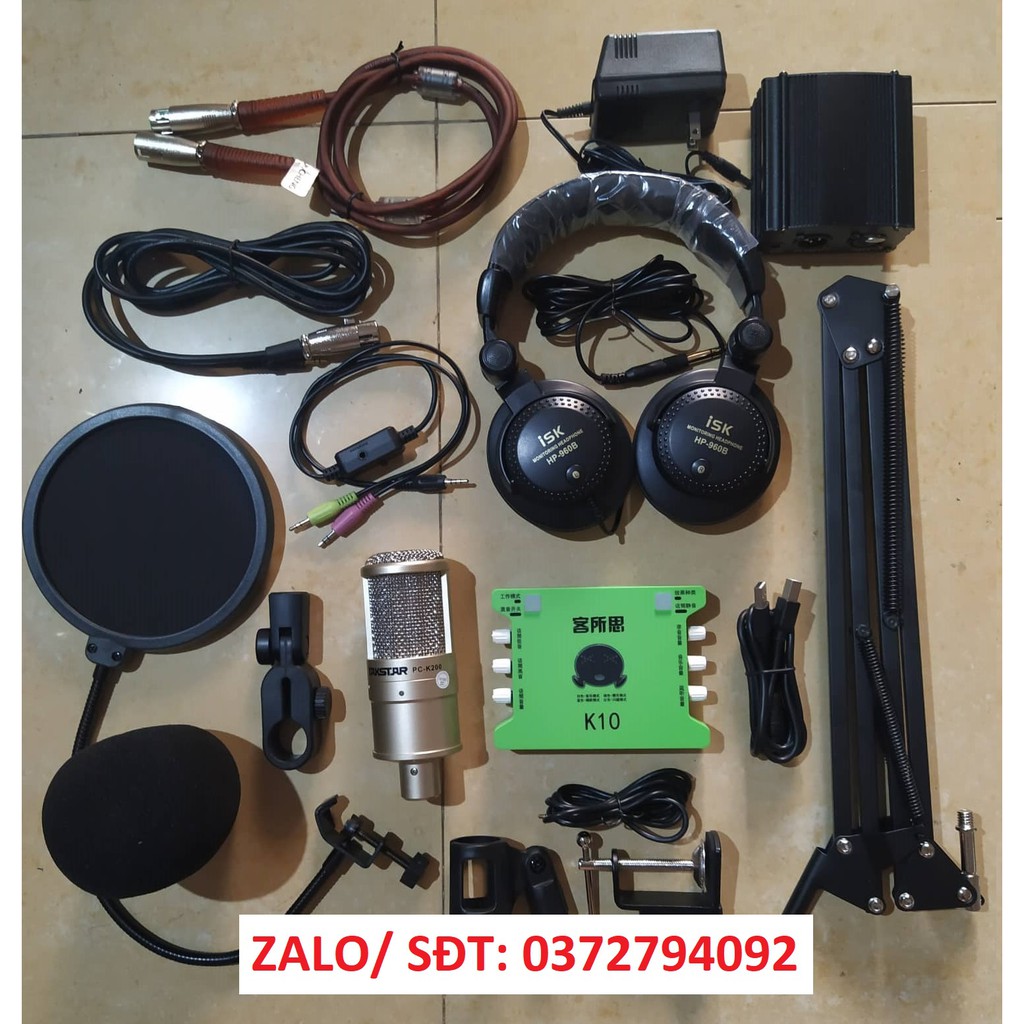 COMBO bộ mic hát live stream karaoke mic PC-K200, card K10 và tai nghe ...