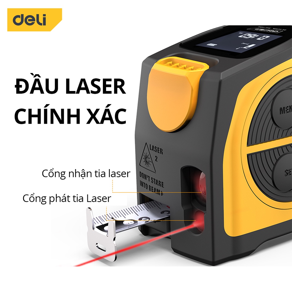 Thước Đo Khoảng Cách Laser Kết Hợp Thước Dây Thép Deli - Đo Laser 40m ...