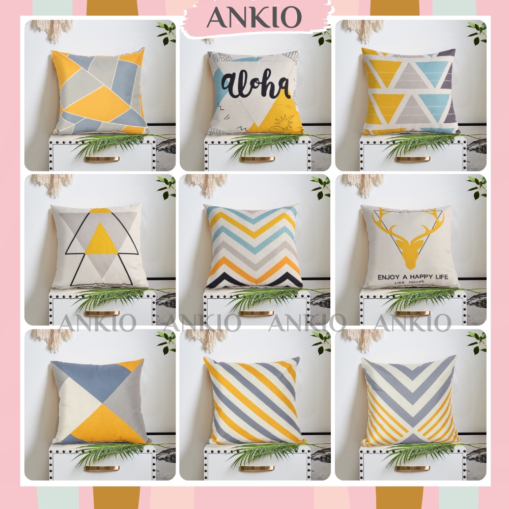 Vỏ gối sofa vuông tựa lưng văn phòng trang trí Ankio họa tiết Hình học size 45x45cm | Shopee ...