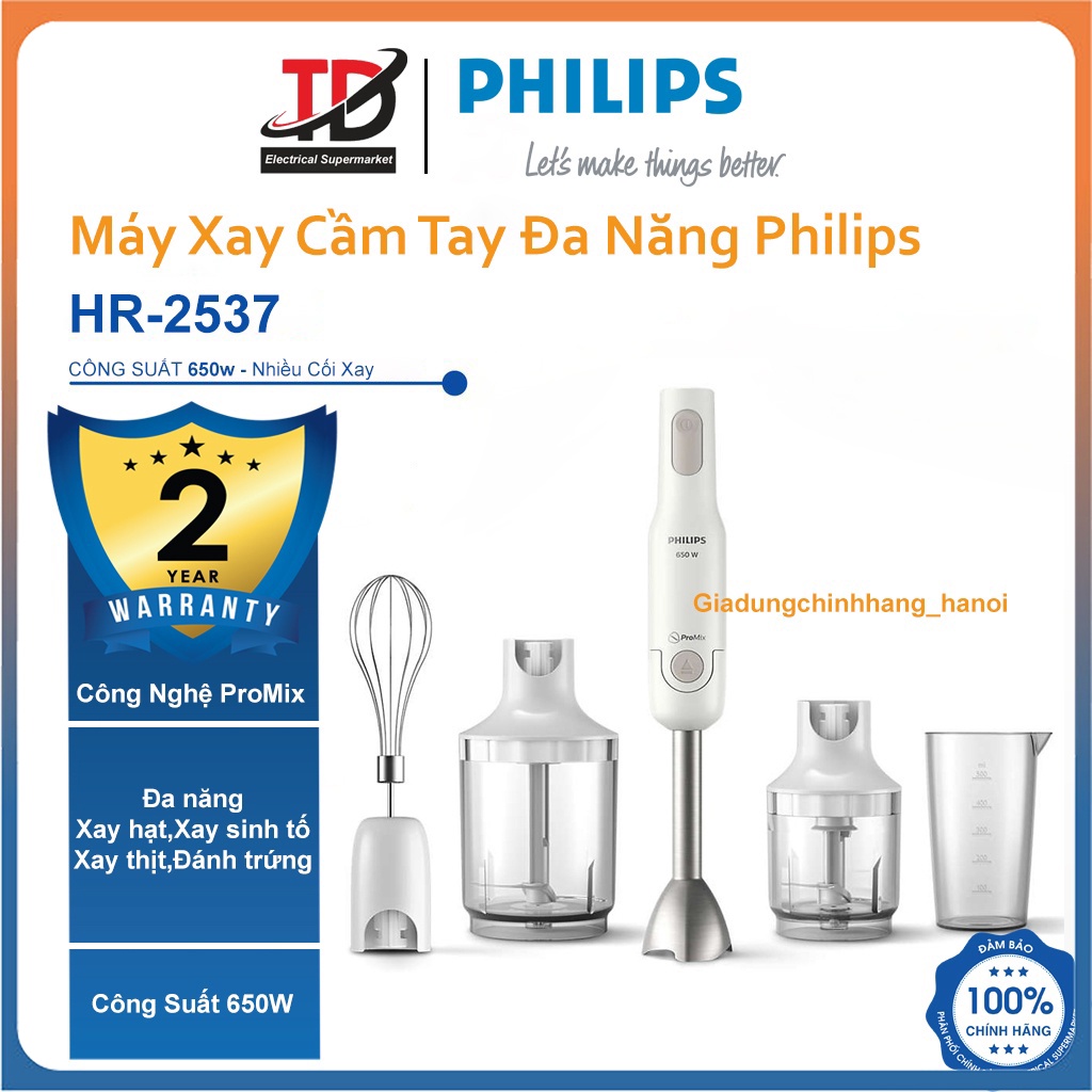 Máy Xay Sinh Tố Cầm Tay Đa Năng Philips HR2537, Công Suất 650W, Xay hạt ...