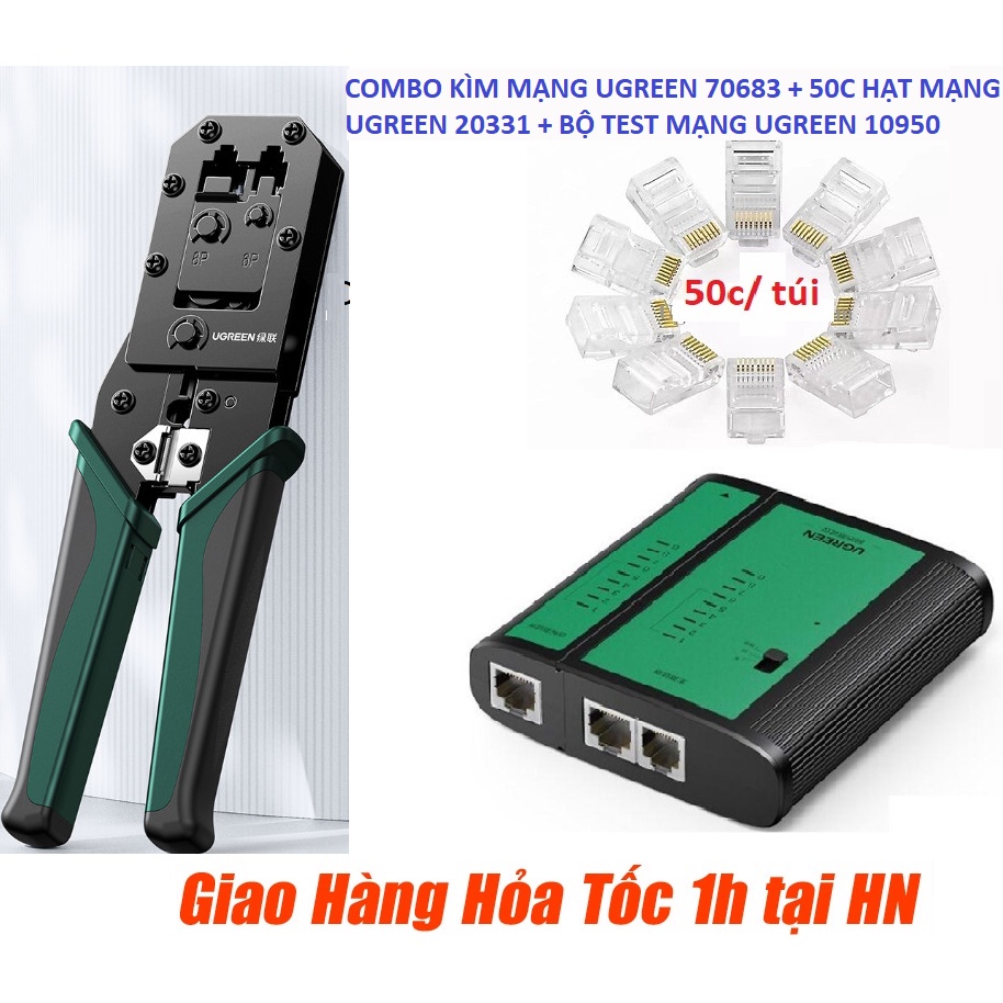 Bộ Combo Gồm Kìm mạng Ugreen 70683 + Test Mạng Ugreen 10950 + 50 Hạt ...