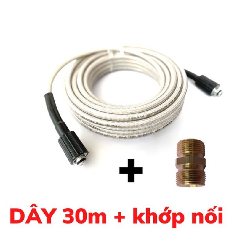 Dây rửa xe, 10, 15, 20, 30m, Dây rửa xe áp lực cao ren 22mm kèm khớp đồng nối đồng ( LƯU Ý SHOP ...