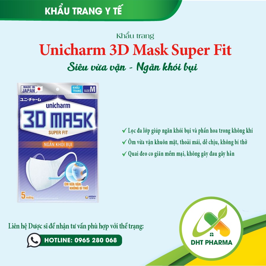 Khẩu trang Unicharm 3D Mask Super Fit ngăn khói bụi (Gói 1 chiếc ...