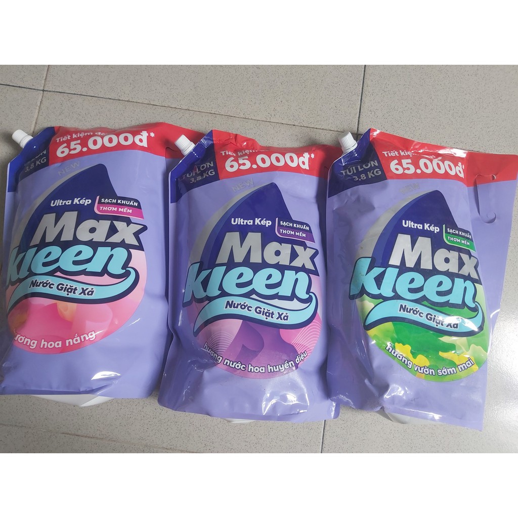 (Siêu tiết kiệm) Túi nước giặt xả maxkleen 3.8kg có nút vặn tiện lợi ...