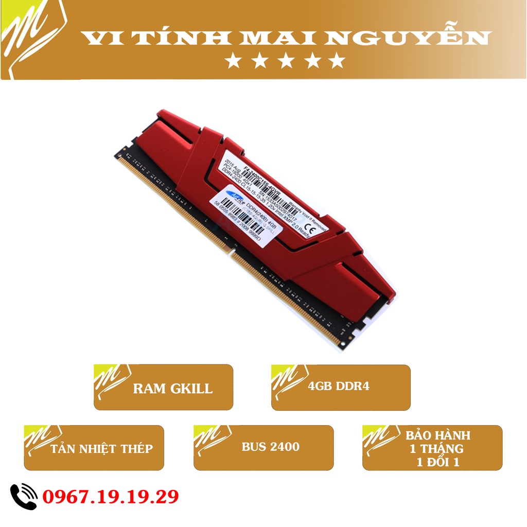 Ram PC GSKILL RIPJAWS 4G DDR4 Bus 2400 chính hãng, tản nhiệt thép. Hàng ...