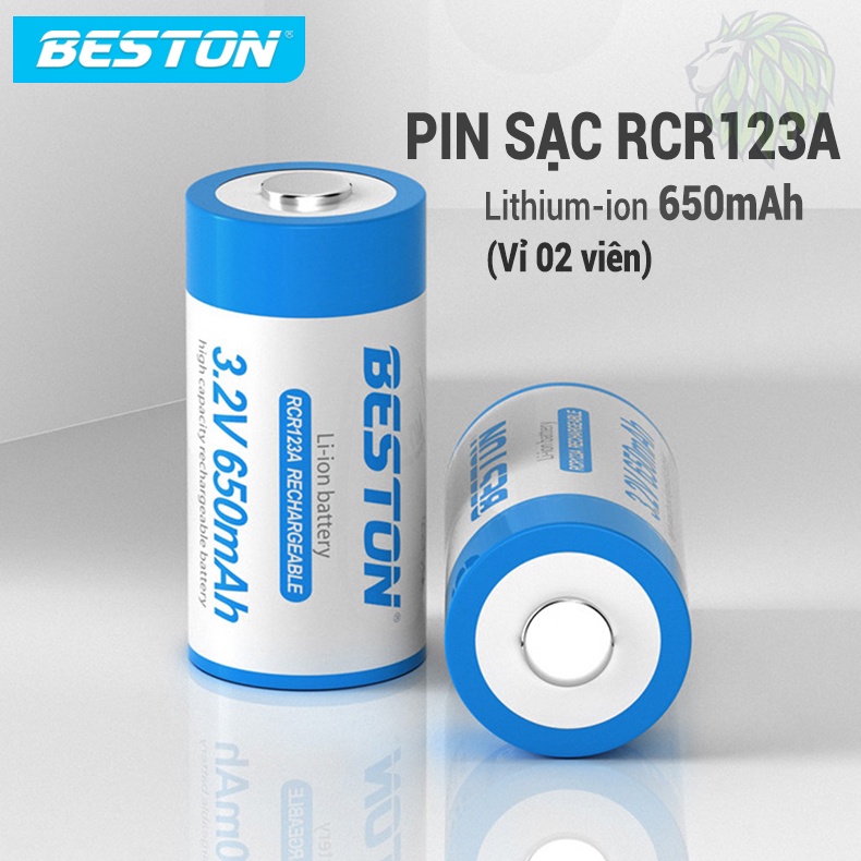 Vỉ 02 Pin Sạc RCR123A (16340) Beston 650mAh dùng cho máy ảnh, máy đo ...