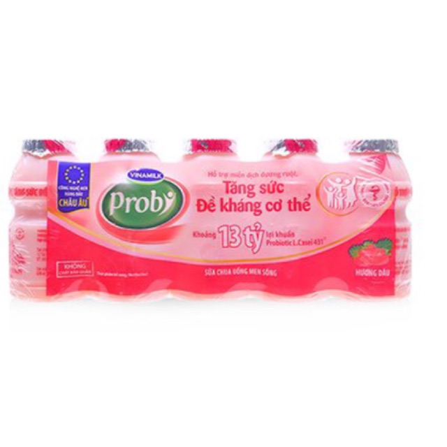 Sữa chua uống Vinamilk Probi dâu chai 65ml (Lốc 5 chai) | Shopee Việt Nam