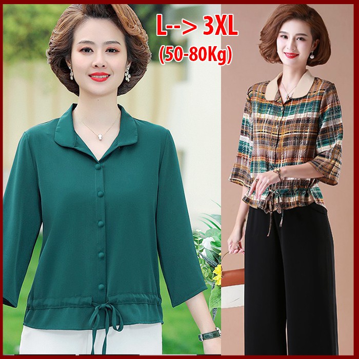 50-80KG - ÁO SƠ MI TRUNG NIÊN DÁNG RỘNG TUỔI TRUNG NIÊN DẠNG ÁO KIỂU TRUNG NIÊN RÚT EO - ĐỒ ...