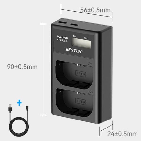 Bộ 2 pin và sạc đôi cho Canon LP-E6/E6N/E6NH Beston dùng cho máy ảnh CANON R5C RA R5 R65D II 5D ...