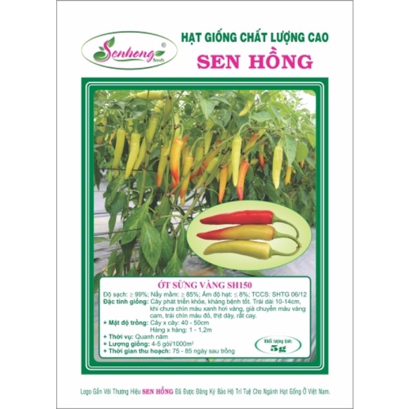 Ớt sừng vàng SH150 sen hồng gói 5gam 900-1000 hạt: Đạt Năng Suất Cao ...