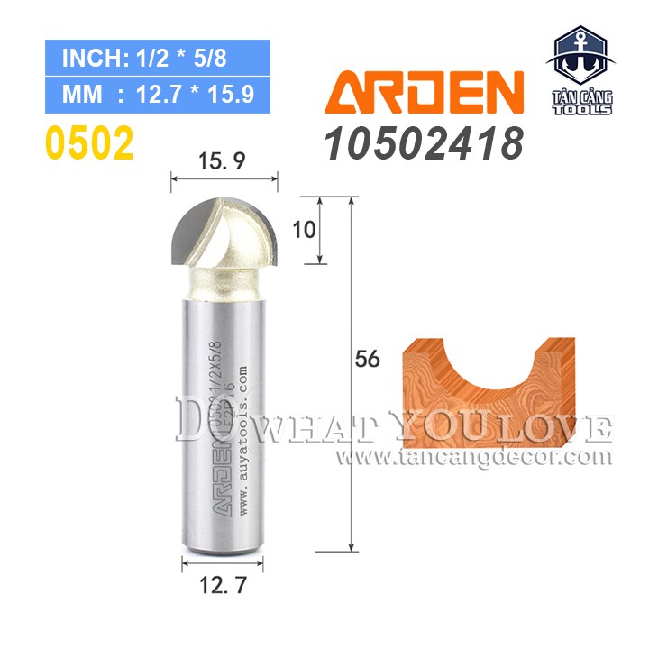 Mũi Router Đánh Rãnh Tròn Arden 0502 Góc 15.9 mm Cốt 12.7 mm | Shopee ...
