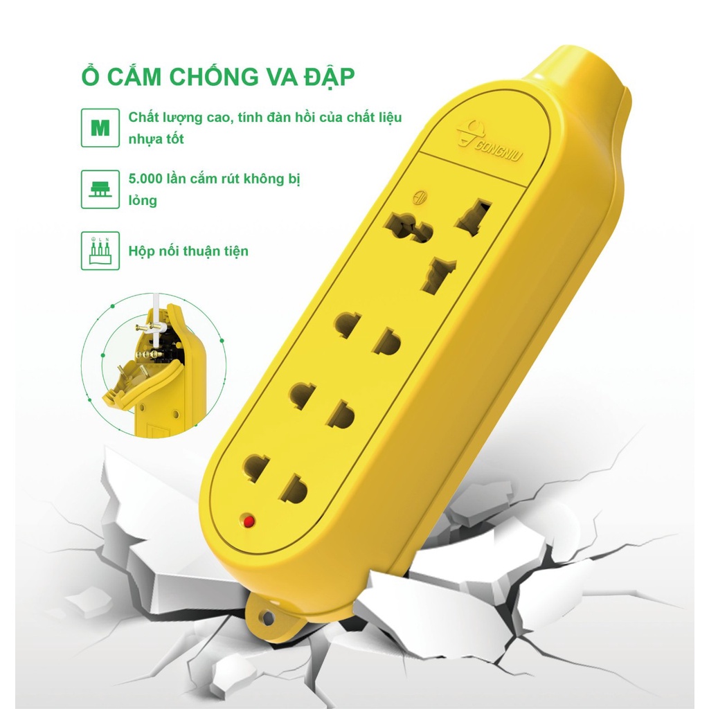 Ổ Cắm Điện Gongniu Đa Năng Chống Va Đập 4 Ổ 2500W/10A (C5) - Chính Hãng | Shopee Việt Nam