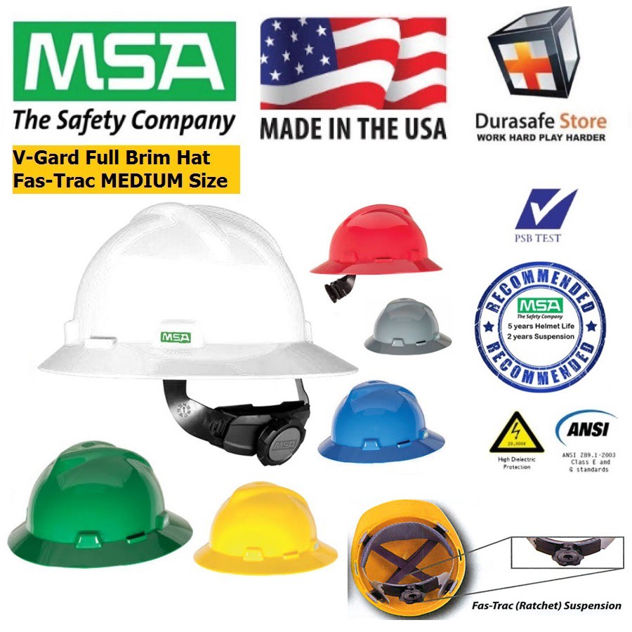 Nón bảo hộ có vành MSA 475369 V-Gard Slotted Safety Full Brim Hat Fas ...