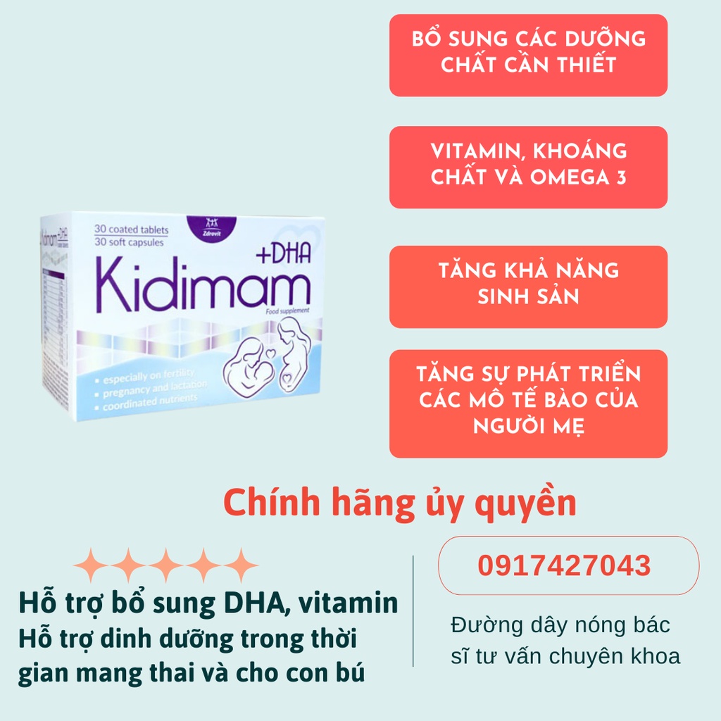 Thực phẩm bảo vệ sức khoẻ Kidimam + DHA bổ sung DHA và Vitamin cho phụ ...