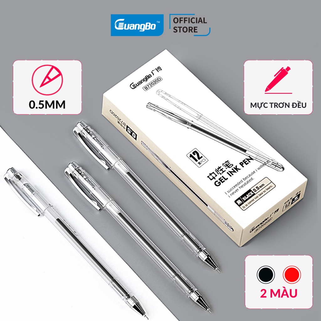 Bút Mực Gel Bi Nước Nhanh Khô 3 Màu xanh Đen Đỏ Guangbo Ngòi 0.5mm Viết Bi Nước Văn Phòng Sinh ...