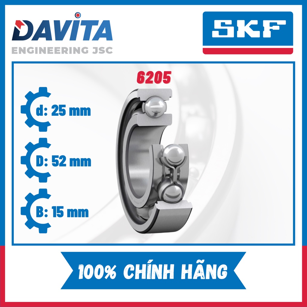 Vòng bi SKF chính hãng 6205, 6205/C3, 6205-2Z, 6205-2Z/C3, 6205-2RSH ...