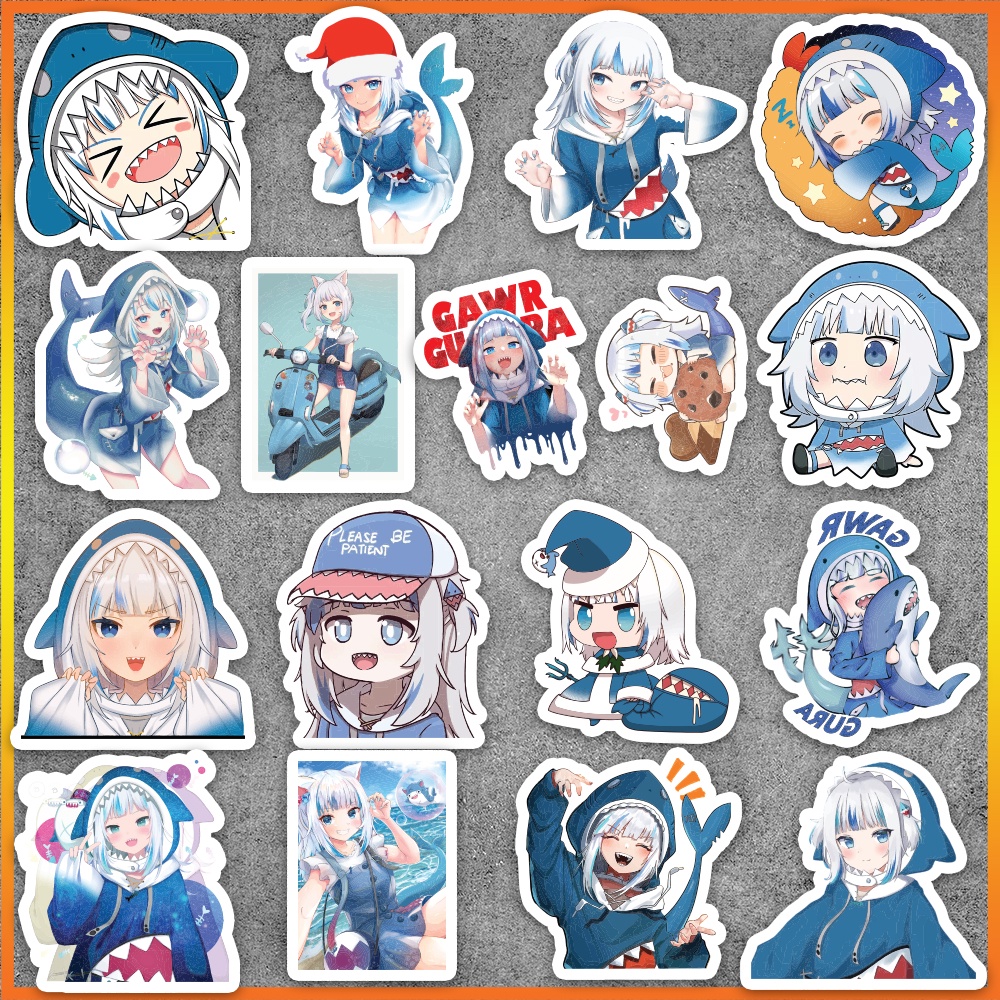 Set 50 cái Sticker Gawr Gura chống nước, Hình Dán Gawr Gura Chibi ...